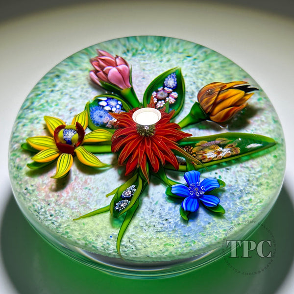 Debbie Tarsitano Glass Art Paperweight Flamework Fantasy Flower bouque