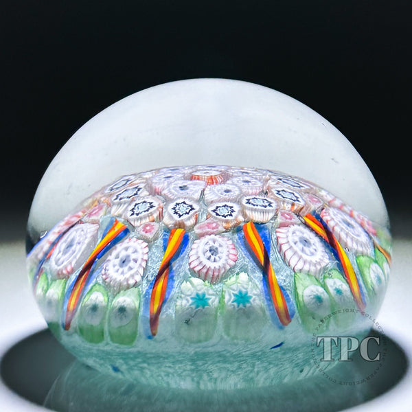 Vintage Vasart Glass Art Paperweight with Radial Millefiori & Ribbon T