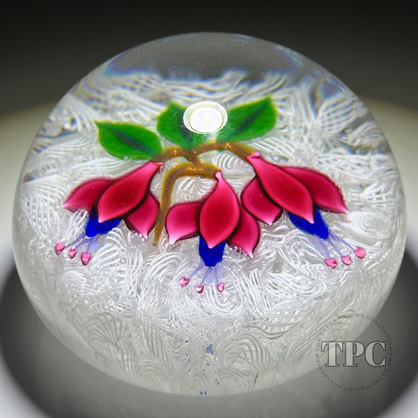 John Deacons Glass Art Paperweight Flamework Fuchsia on Upset White Mu