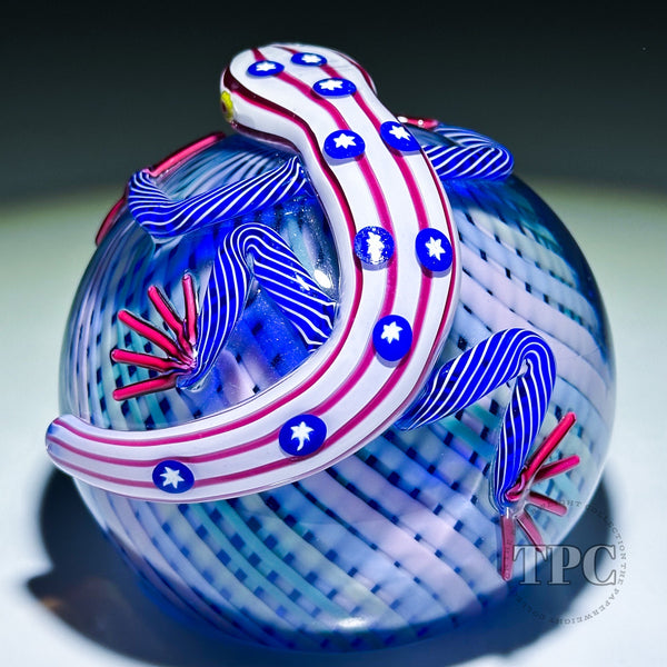 Michael Hunter 2025 Glass Art Paperweight Stripes w/ Stars Lizard Past