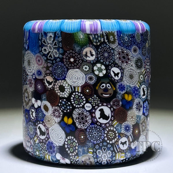 Michael Hunter 2025 Glass Art Paperweight Cylinder Gouldian Finch Clos