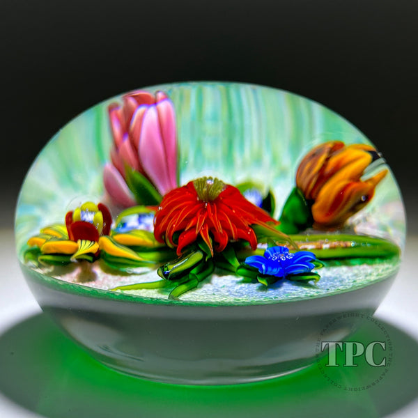Debbie Tarsitano Glass Art Paperweight Flamework Fantasy Flower bouque