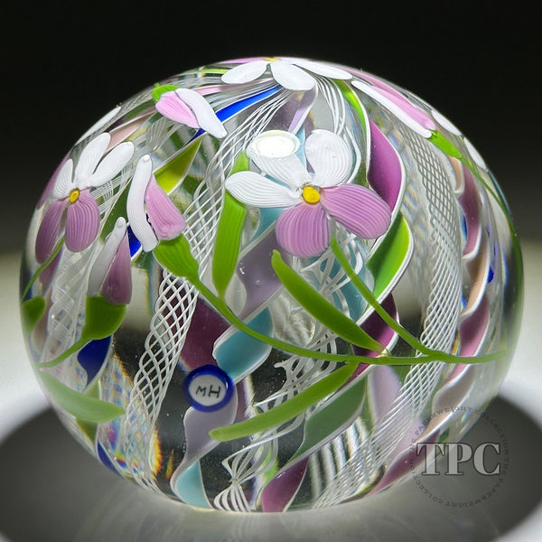 Early Michael Hunter Glass Art Paperweight Crown Style Design with Fla