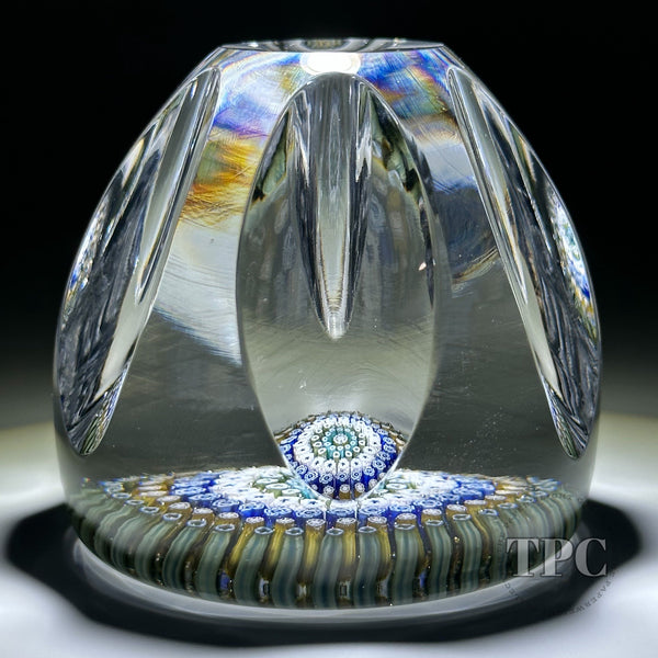 Whitefriars Faceted Glass Art Paperweight Colorful Concentric Millefio