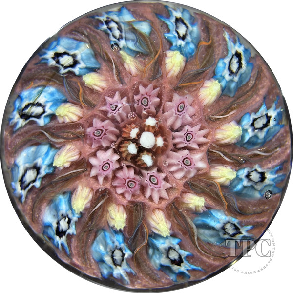 Vintage Vasart Glass Art Paperweight with Radial Millefiori & Filigree
