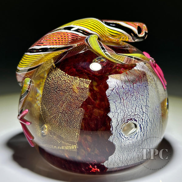 Michael Hunter 2025 Glass Art Paperweight Gold & Red Lizard