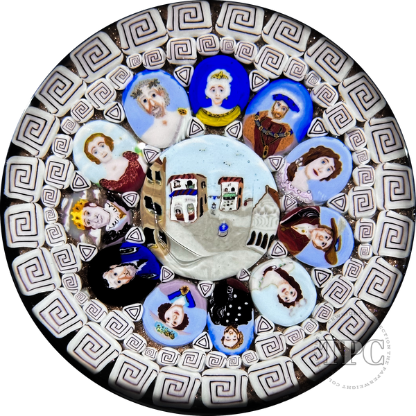 Loren Stump 2001 Glass Art Paperweight Murrine Portraits & Italian Pia