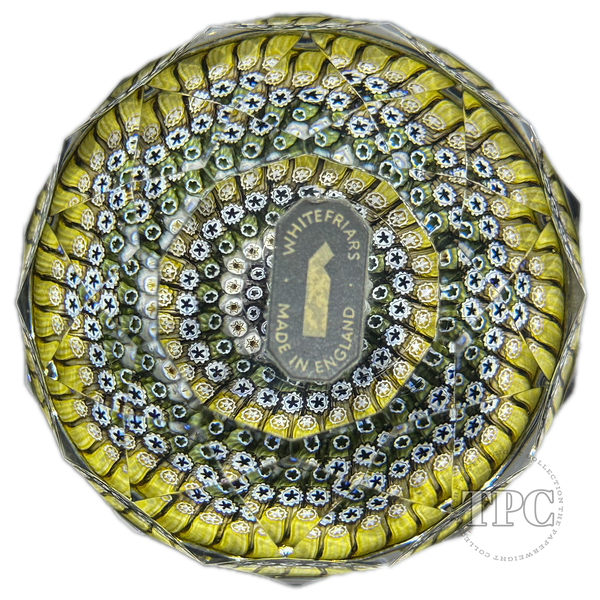 Whitefriars Fancy Faceted Glass Art Paperweight with Colorful Concentr