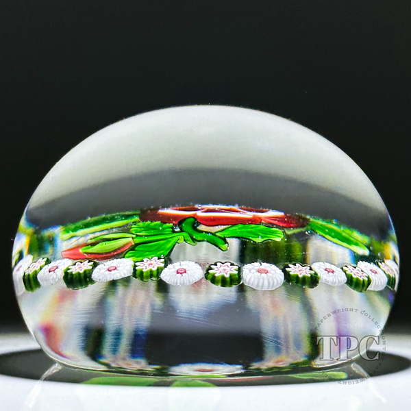 Antique Baccarat Glass Art Paperweight Lampwork Red & White Primrose w
