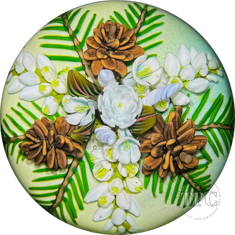 Cathy Richardson 2023 Glass Art Paperweight Flamework Winter White Flo