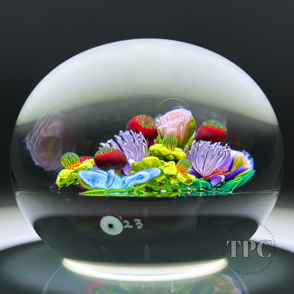 Ken Rosenfeld 2023 Glass Art Paperweight Large Flamework Flower Bouque