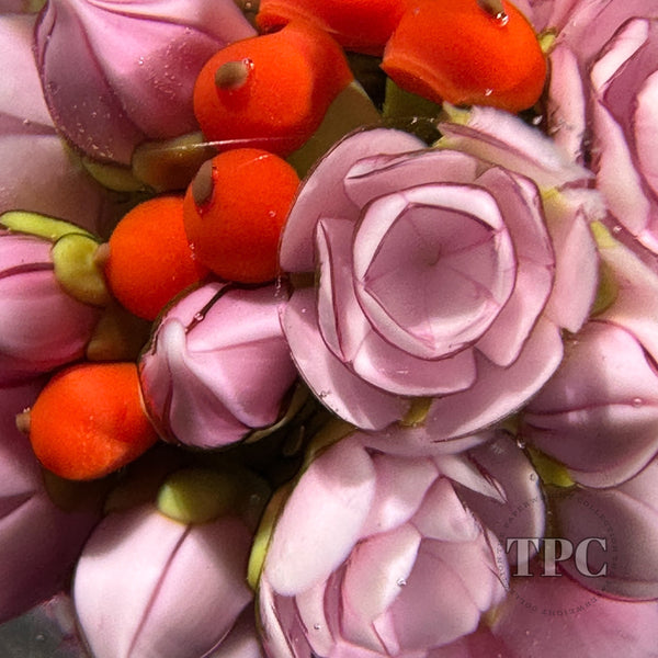 Clinton Smith 2023 Glass Art Marble Flamework All-Over Pink Rose Bouqu