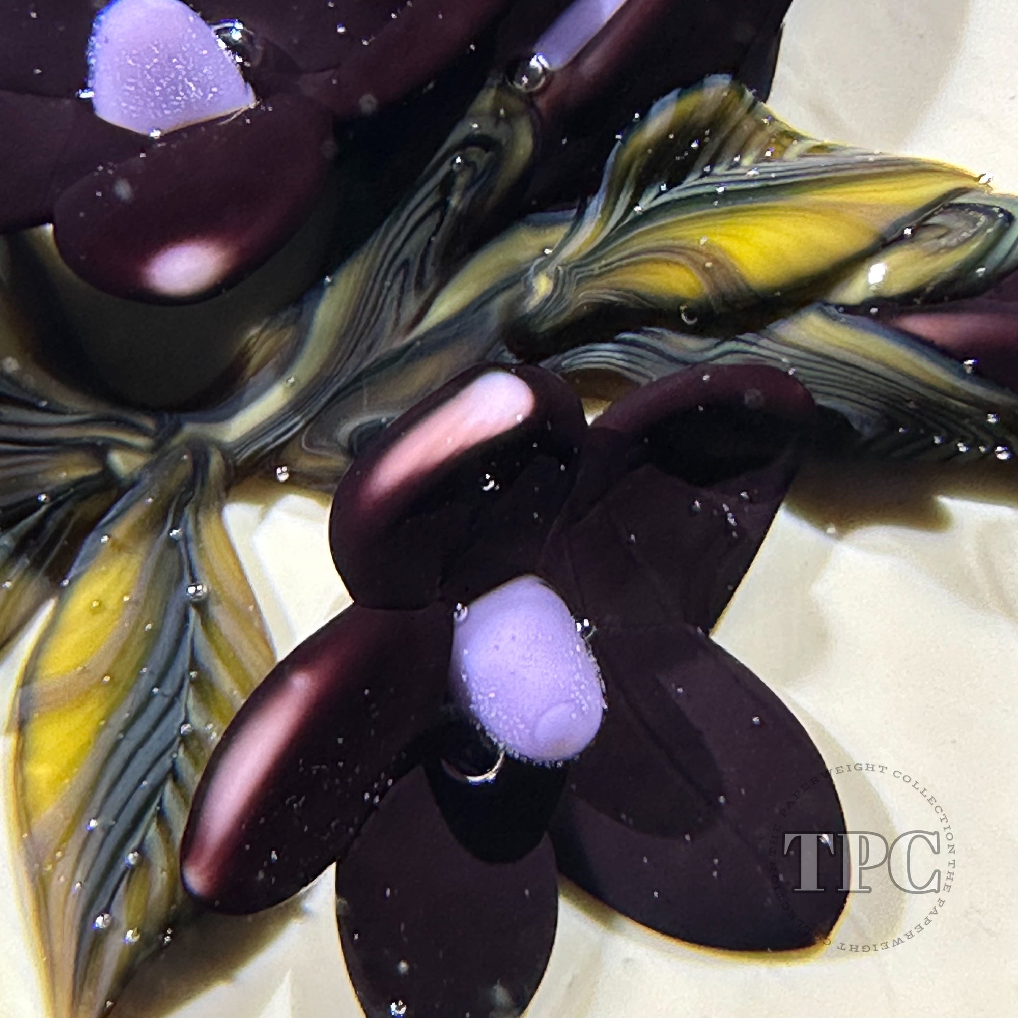 William Manson 2022 Art Glass Paperweight Flamework Plum Colored Flowe
