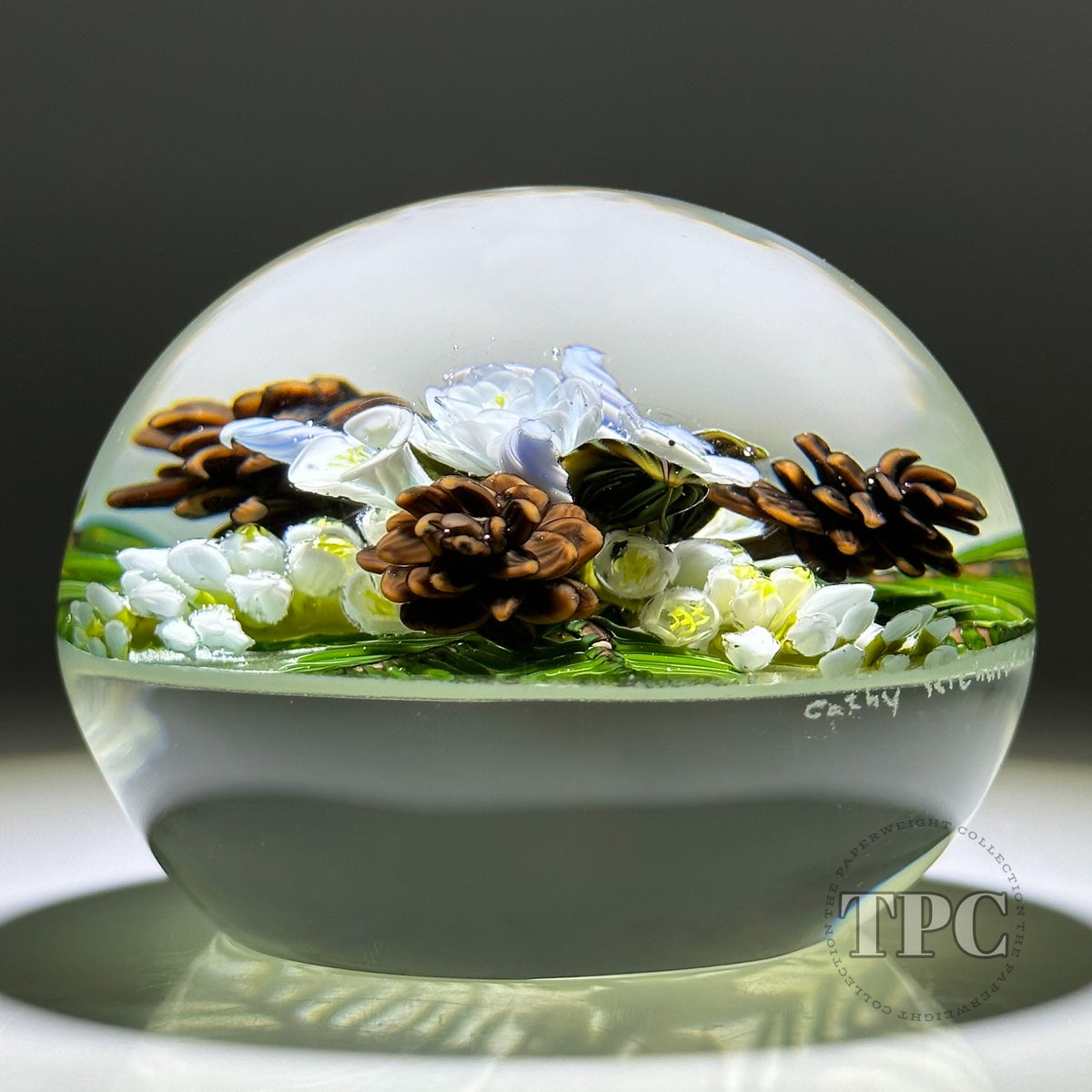 Cathy Richardson 2023 Glass Art Paperweight Flamework Winter White Flo