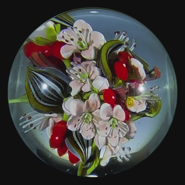 Clinton Smith 2024 Glass Art Marble All Over 360° Pink Cherry Blossoms