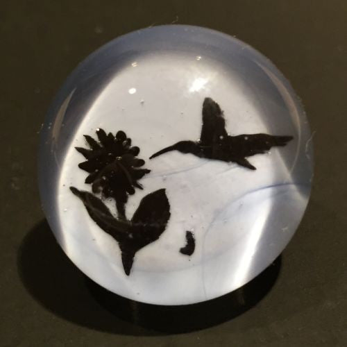 John Gooderham Art Glass Paperweight Button Hummingbird & Flower Silho