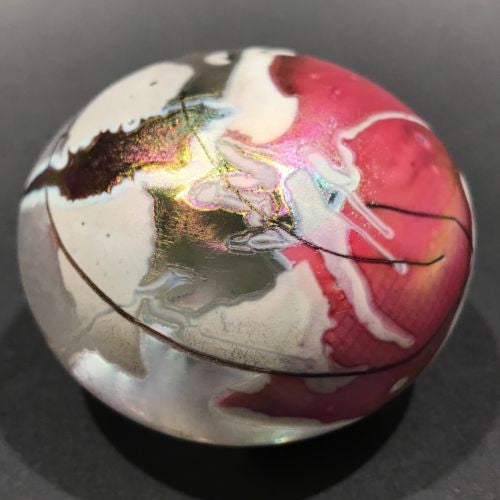 Eric Pedar Brakken Art Glass Paperweight Iridescent Pink Purple Abstra