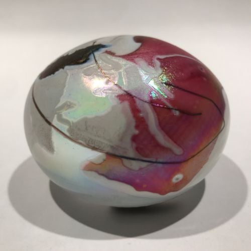 Eric Pedar Brakken Art Glass Paperweight Iridescent Pink Purple Abstra