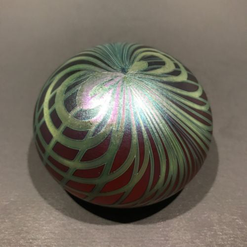 Signed David Lotton Art Glass Paperweight Iridescent Pulled Feather De