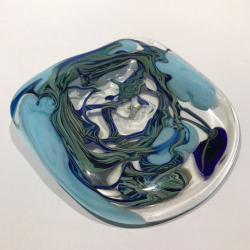 Signed David Lotton Art Glass Paperweight Test / Sample Piece Blue & G