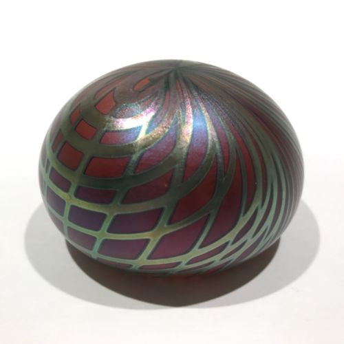 Signed David Lotton Art Glass Paperweight Iridescent Pulled Feather De