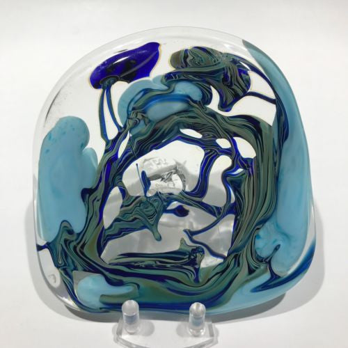 Signed David Lotton Art Glass Paperweight Test / Sample Piece Blue & G