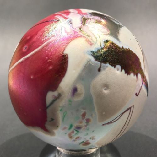 Eric Pedar Brakken Art Glass Paperweight Iridescent Pink Purple Abstra
