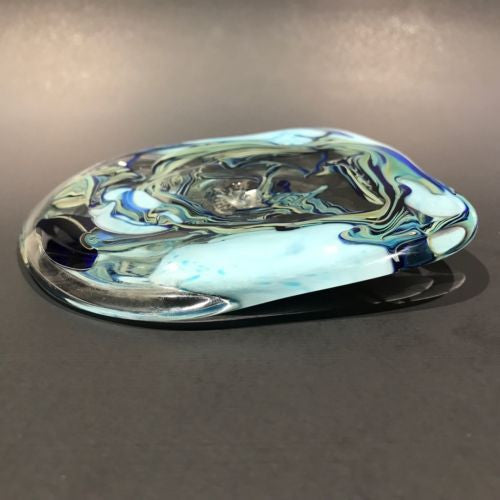 Signed David Lotton Art Glass Paperweight Test / Sample Piece Blue & G
