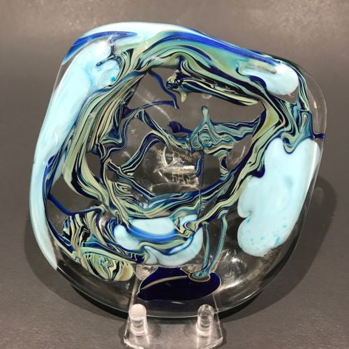 Signed David Lotton Art Glass Paperweight Test / Sample Piece Blue & G