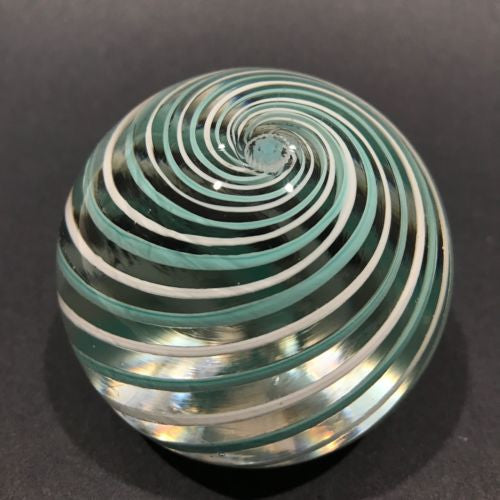 Vintage Pairpoint Art Glass Paperweight Green & White Swirl W/ Millefi