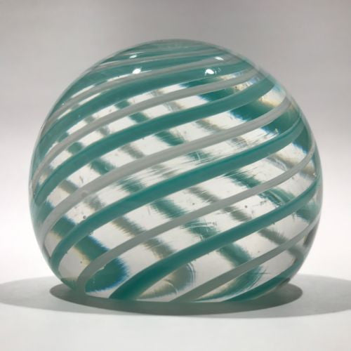 Vintage Pairpoint Art Glass Paperweight Green & White Swirl W/ Millefi