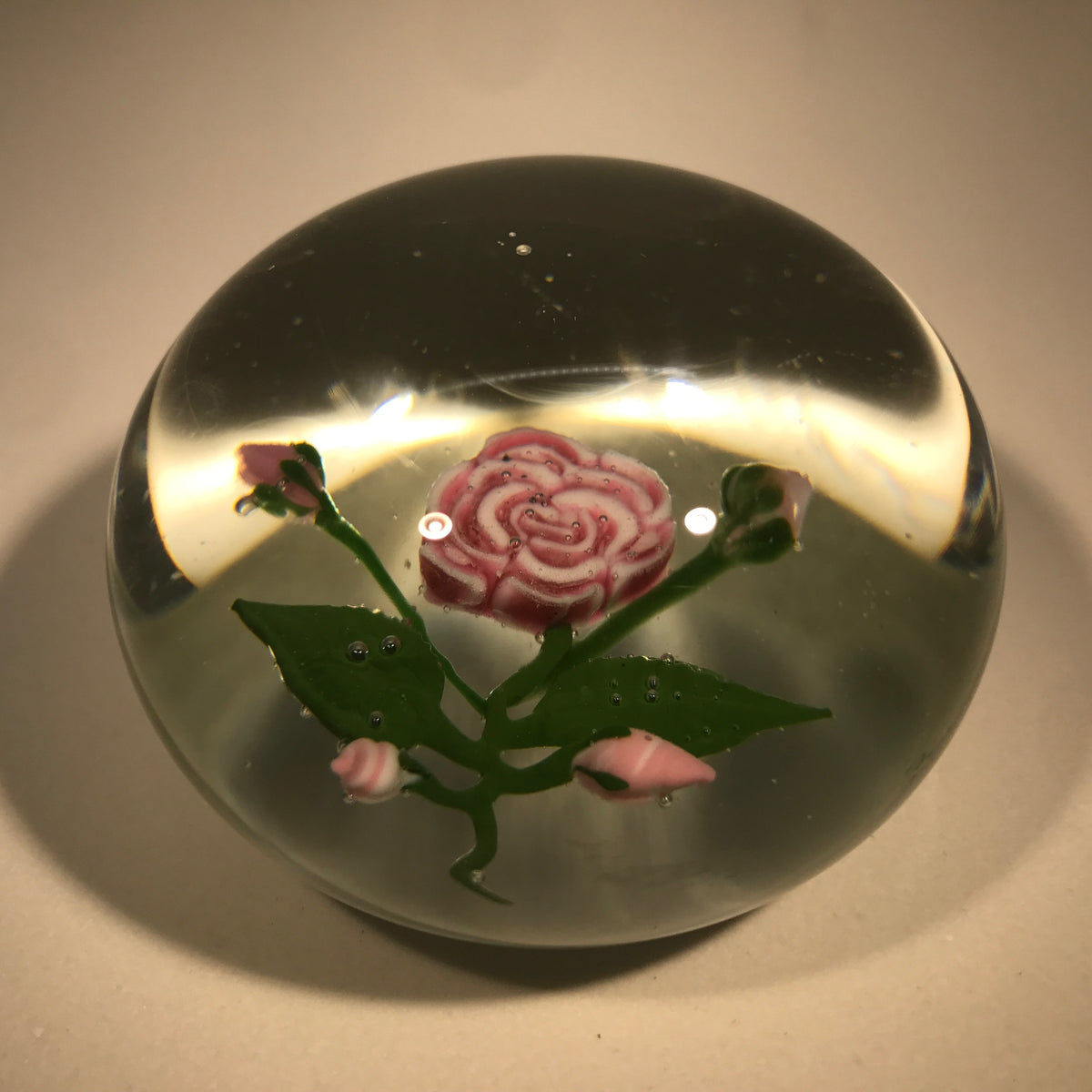 Vintage Harold Hacker Art Glass Paperweight Rose Large Rose Murrine Bo