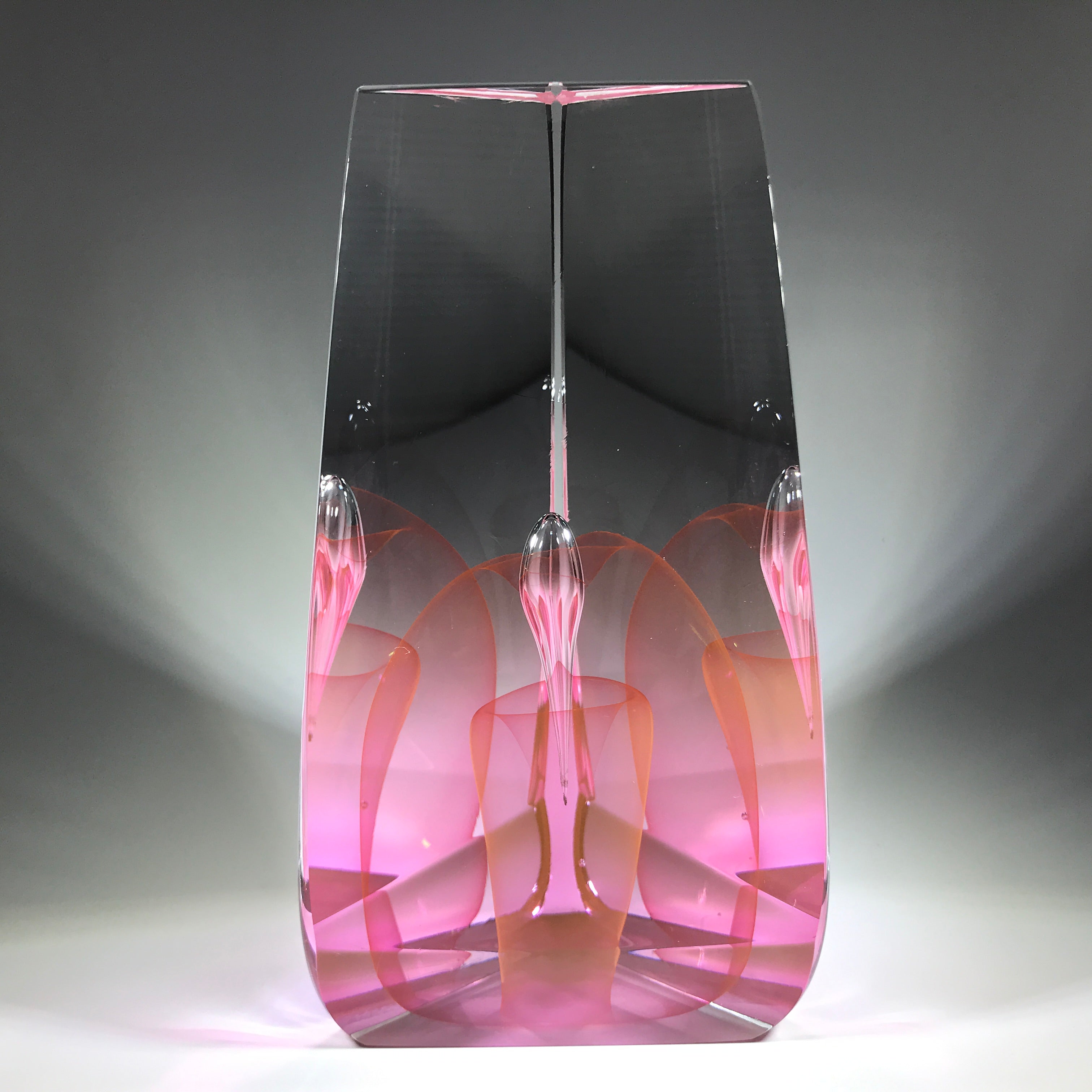 Signed Ed Nesteruk Art Glass Paperweight Faceted Pink Veil Sculpture