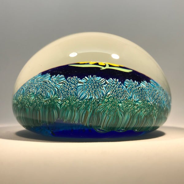 Vintage Murano Art Glass Paperweight Hand-Painted Flower with Complex