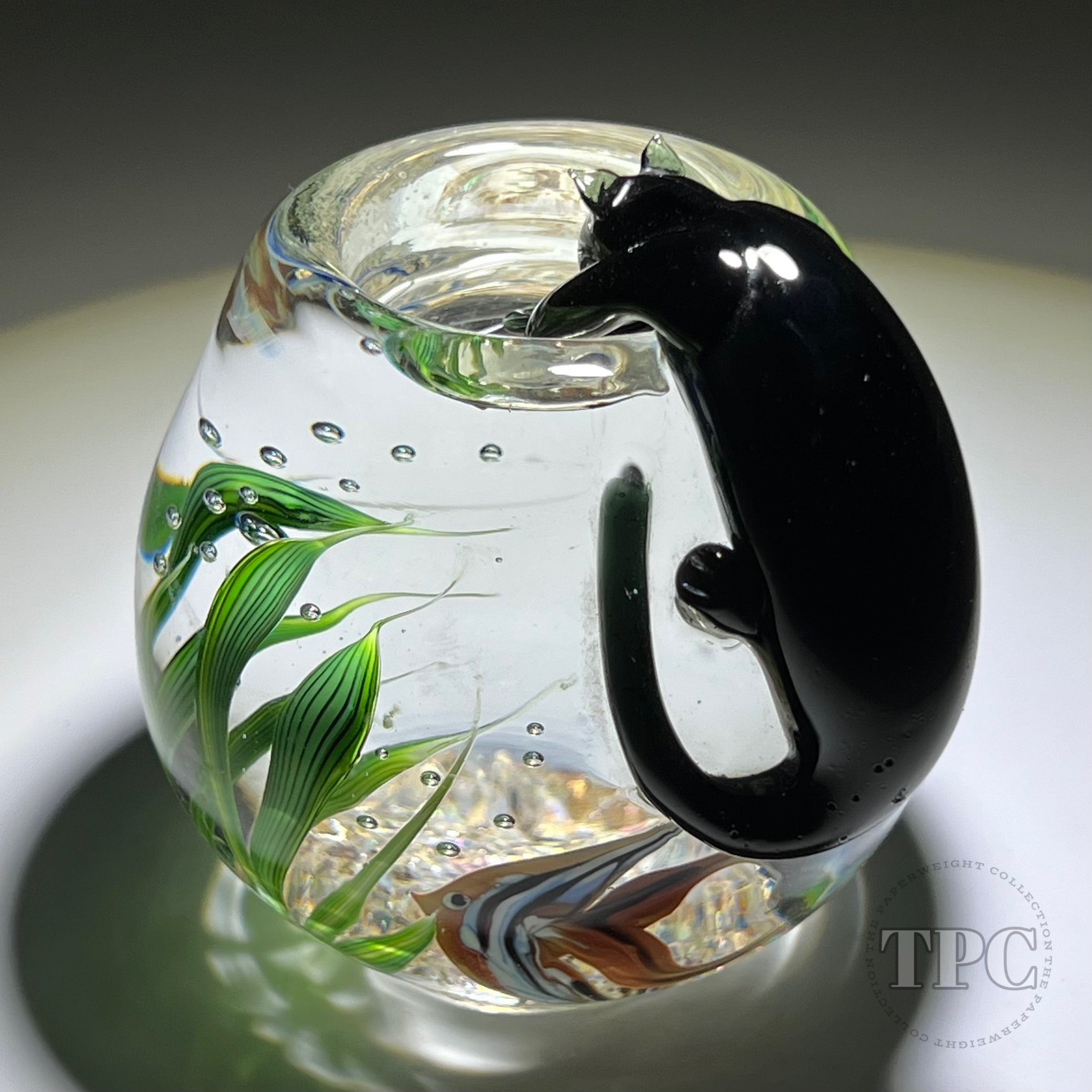 Signed Steven Corriea Glass Art Paperweight Torchwork Black Cat with F