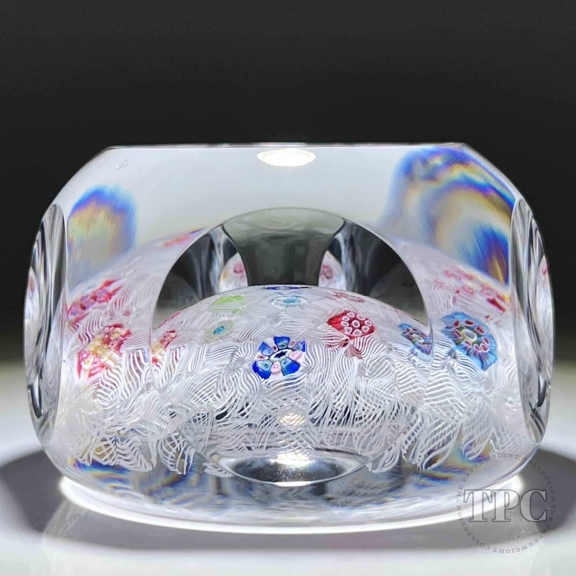 Vintage Baccarat Glass Art Paperweight Complex Spaced Millefiori on Wh