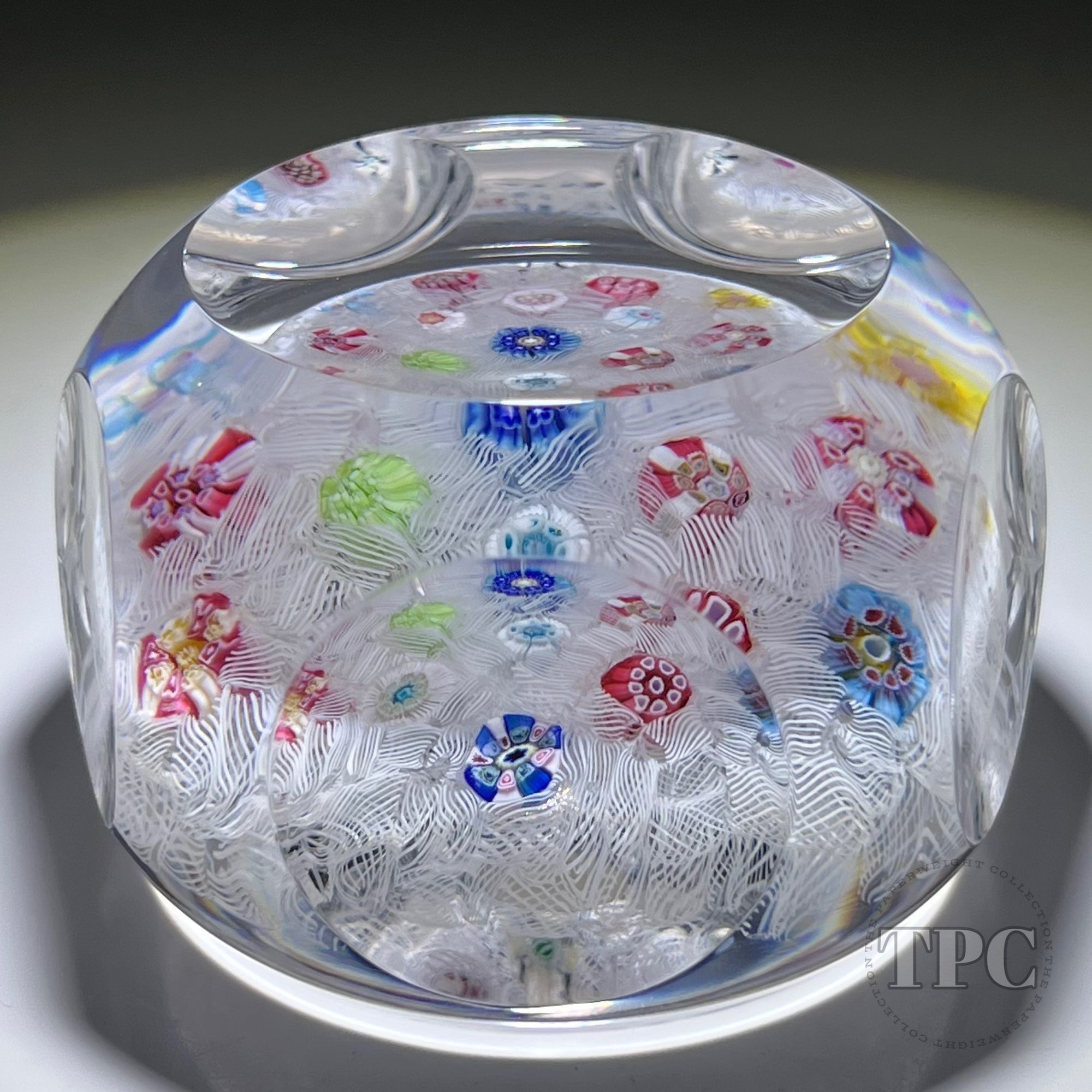 Vintage Baccarat Glass Art Paperweight Complex Spaced Millefiori on Wh