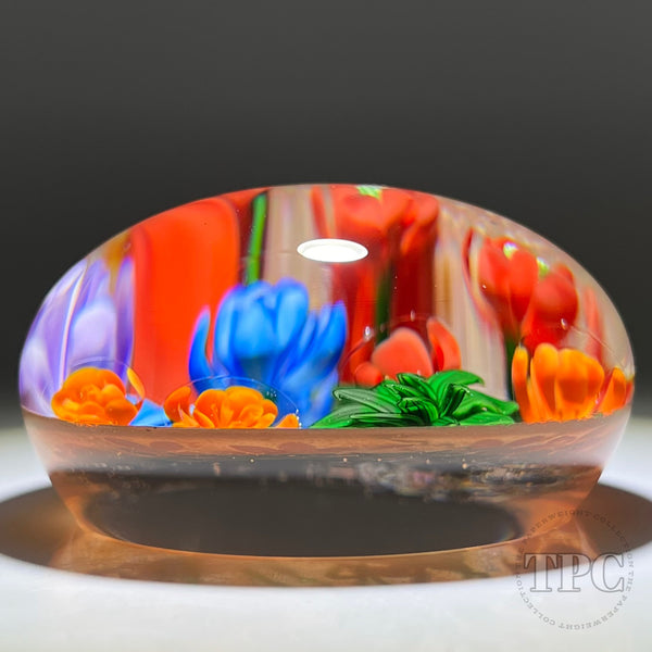 Early Ken Rosenfeld 1990 Glass Art Paperweight Flamework Floral Bouque