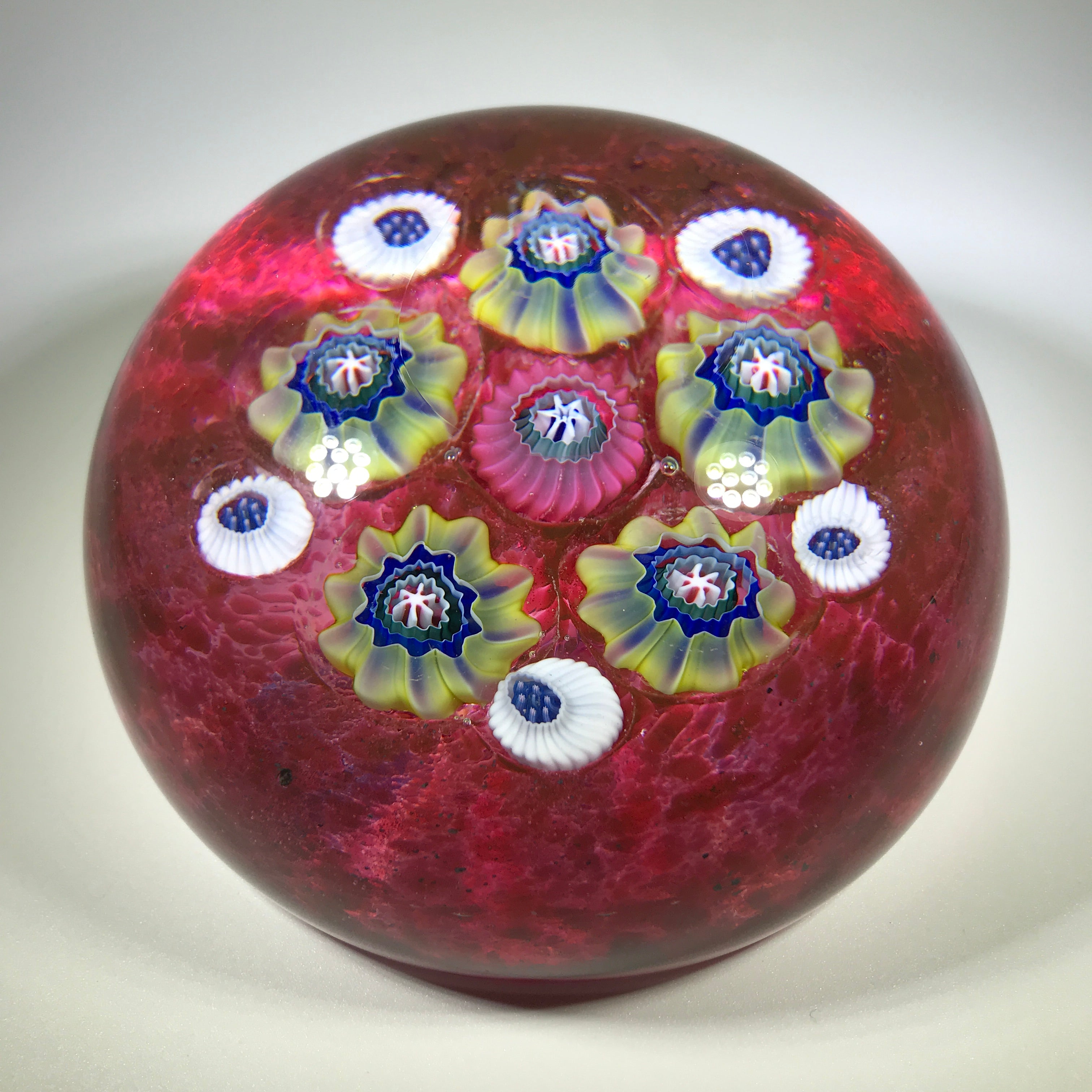 Signed Val St. Lambert Art Glass Paperweight Patterned Complex Millefi