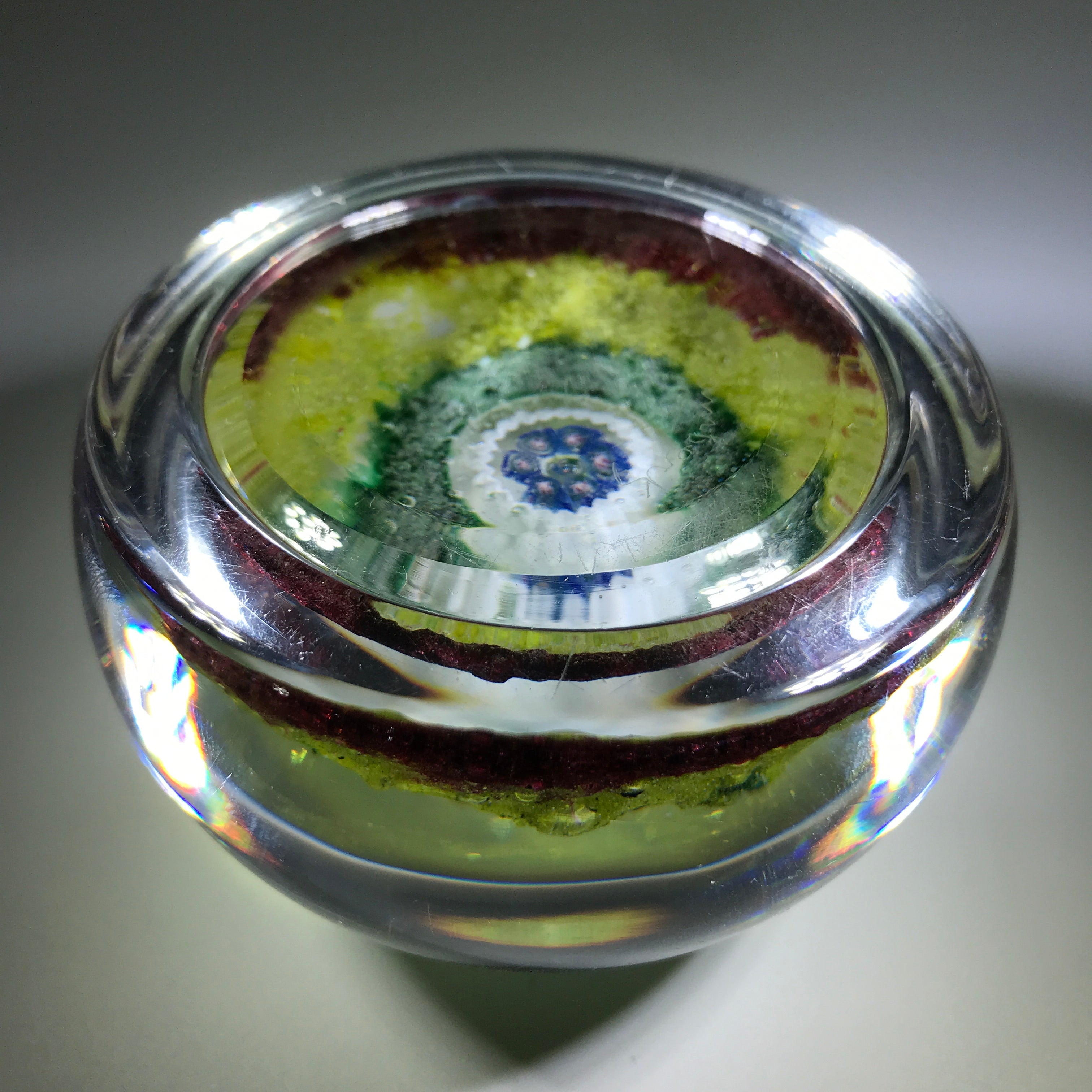 Signed Val St. Lambert Art Glass Paperweight Large Complex Millefiori