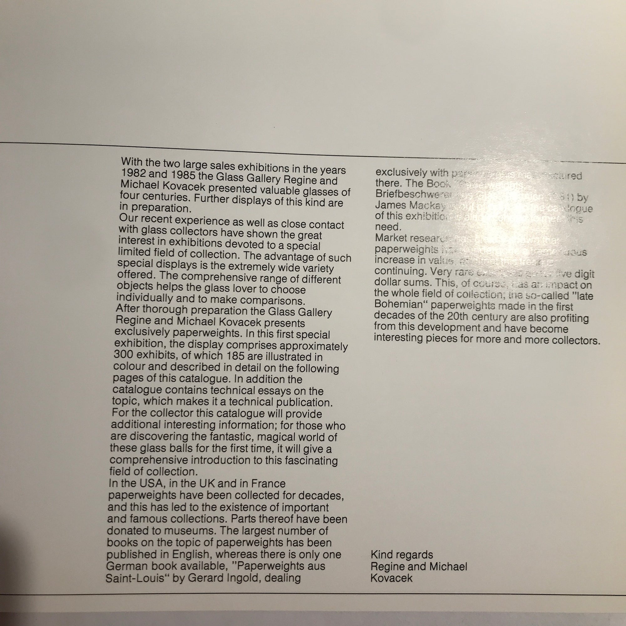 Paperweights Glass Gallery Michael Kovacek Vienna - 1987 Hardcover Ref