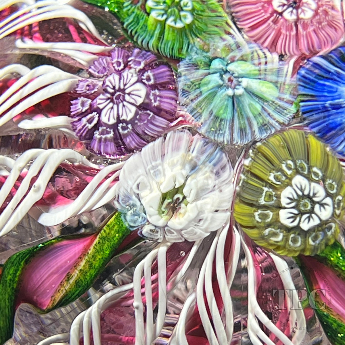 Tomasz Gondek 2022 Glass Art Paperweight White, Pink and Green Aventur