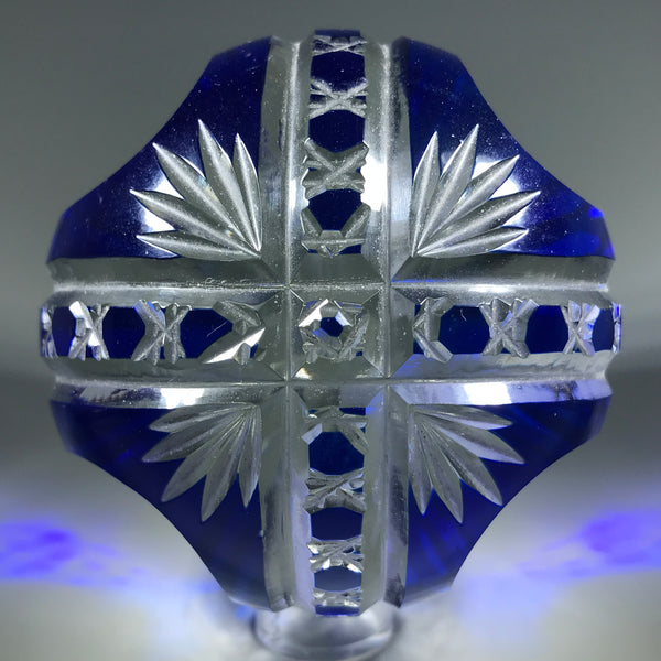 20th Century Val St Lambert Art Glass Paperweight Fancy Faceted Blue F