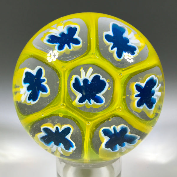 Modern Murano House of Goebel Art Glass Paperweight Blue & Yellow Butt