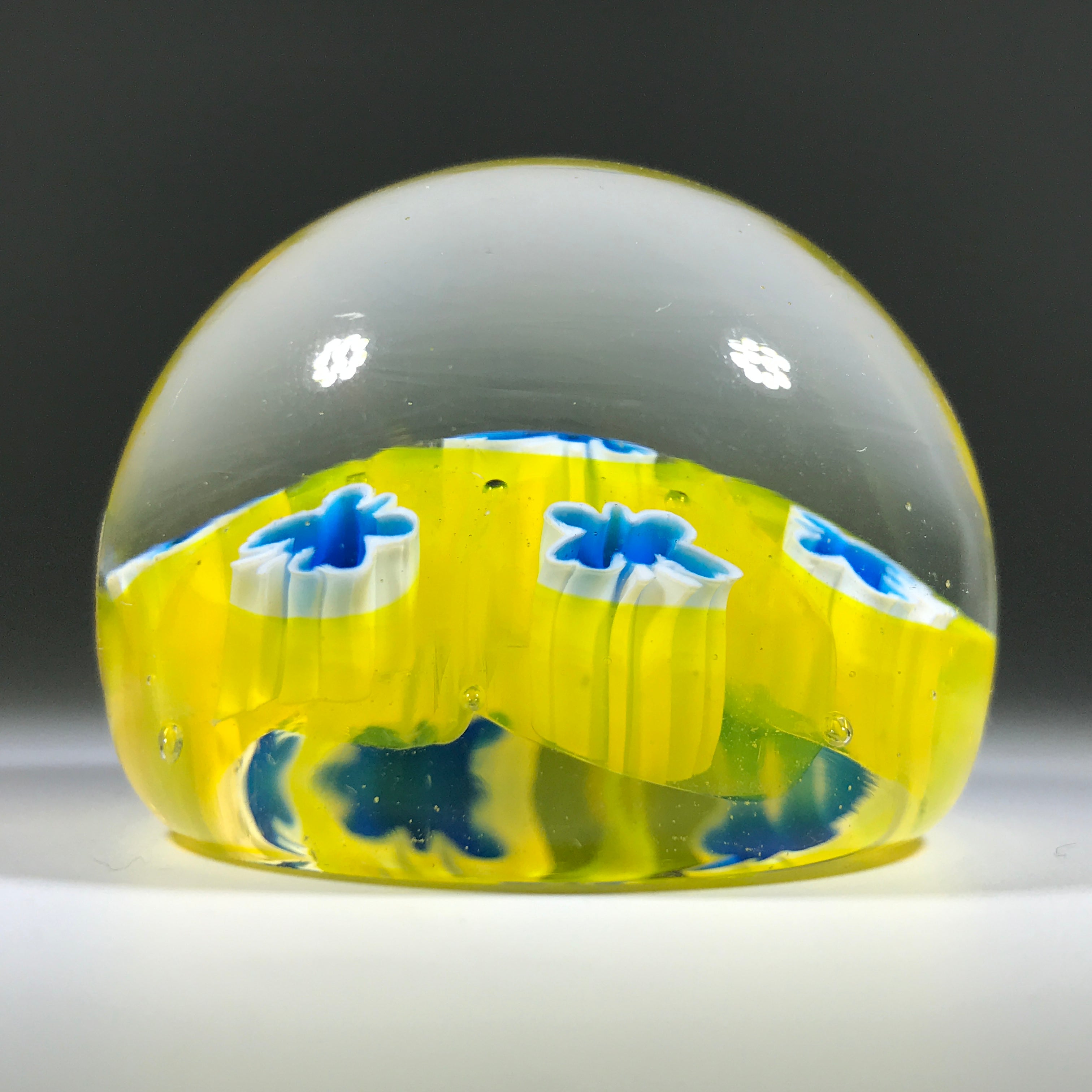 Modern Murano House of Goebel Art Glass Paperweight Blue & Yellow Butt