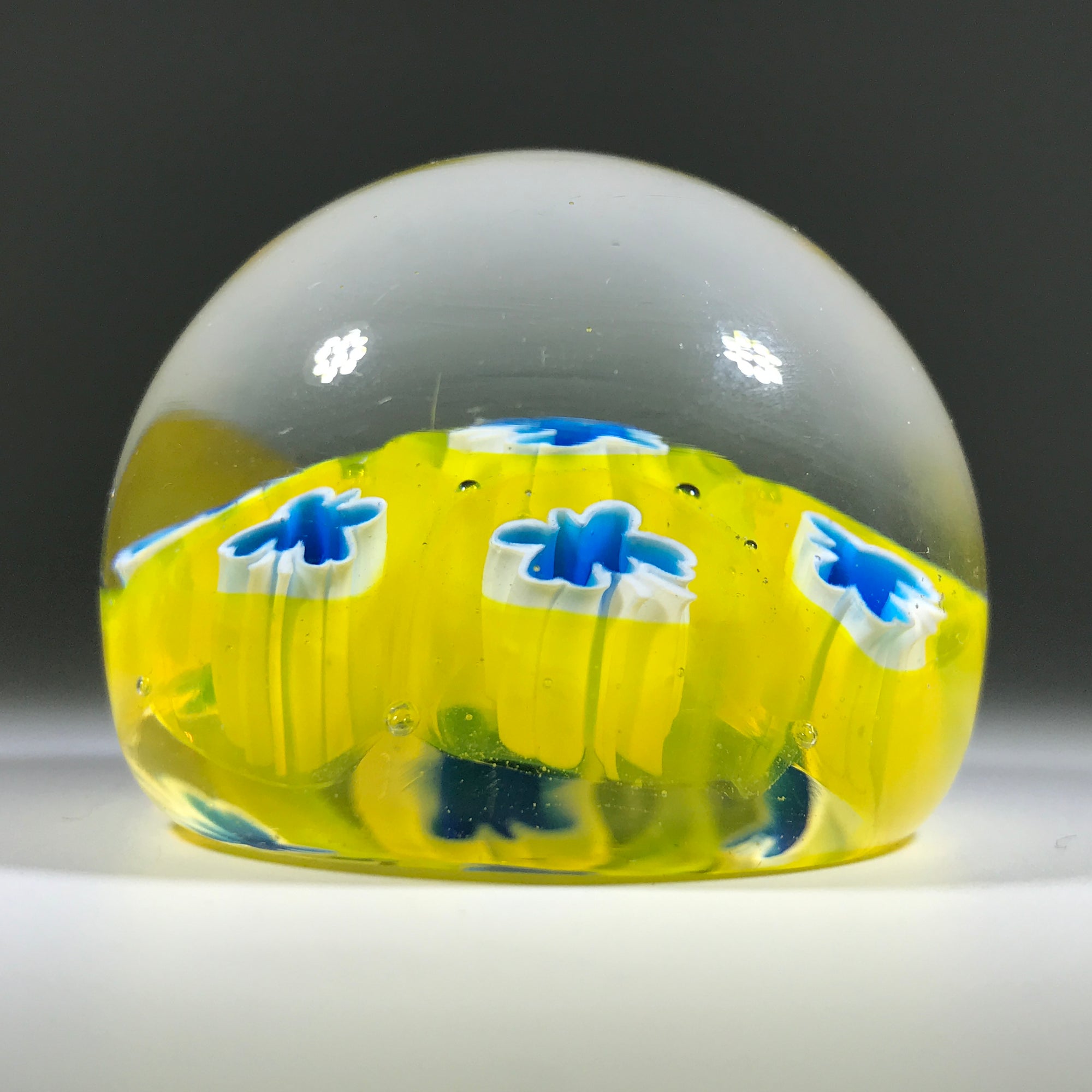 Modern Murano House of Goebel Art Glass Paperweight Blue & Yellow Butt