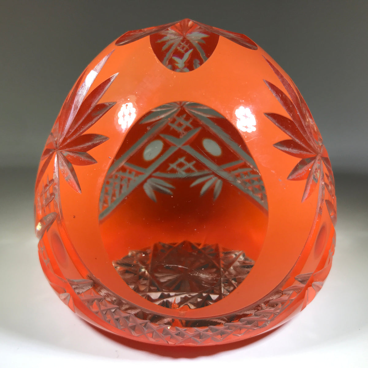 20th Century Val St Lambert Art Glass Paperweight Fancy Faceted Orange
