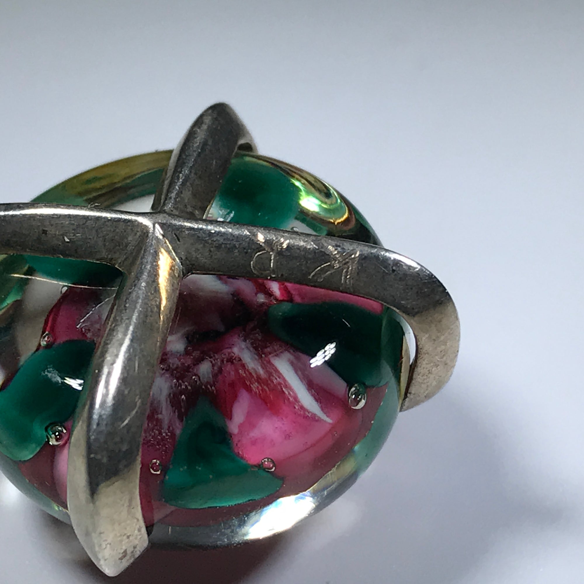 Signed Ken Rosenfeld Art Glass Paperweight Pendent Lamwork Rose in Ste