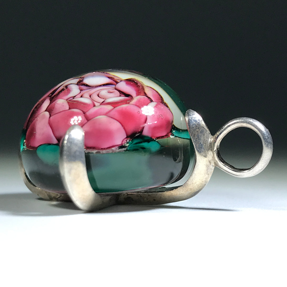 Signed Ken Rosenfeld Art Glass Paperweight Pendent Lamwork Rose in Ste