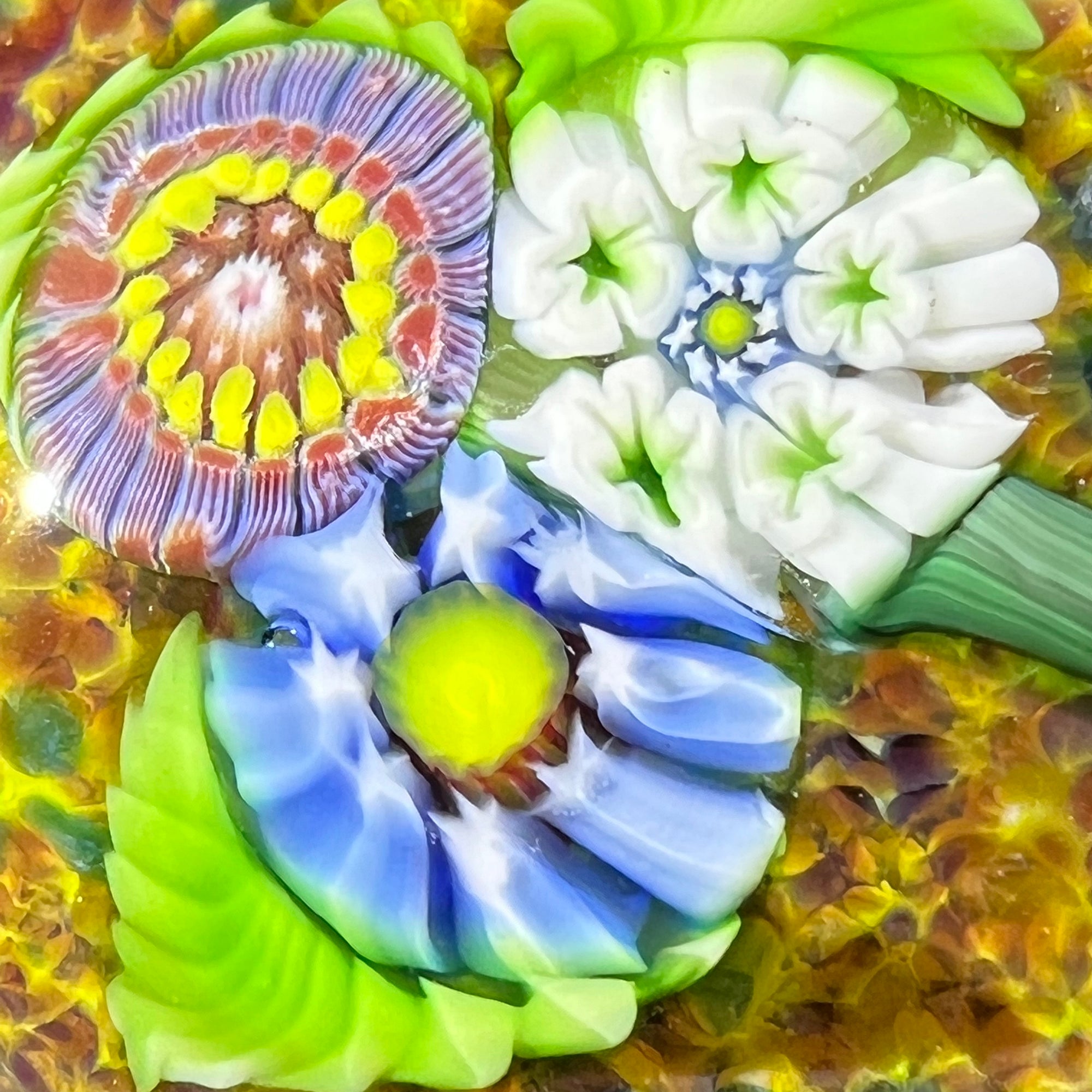 Signed Chris Sherwin Glass Art Paperweight Nosegay on Frit Ground